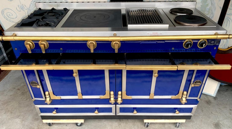 Custom Cobalt Blue and Brass La Cornue Château Series, Dual Fuel Range ...
