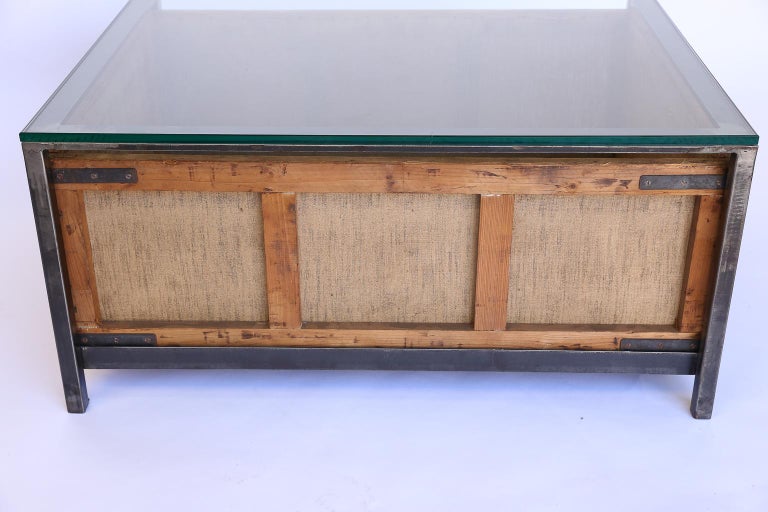 Custom Coffee Table Made from Vintage German Cigar Bin, Iron and Glass ...