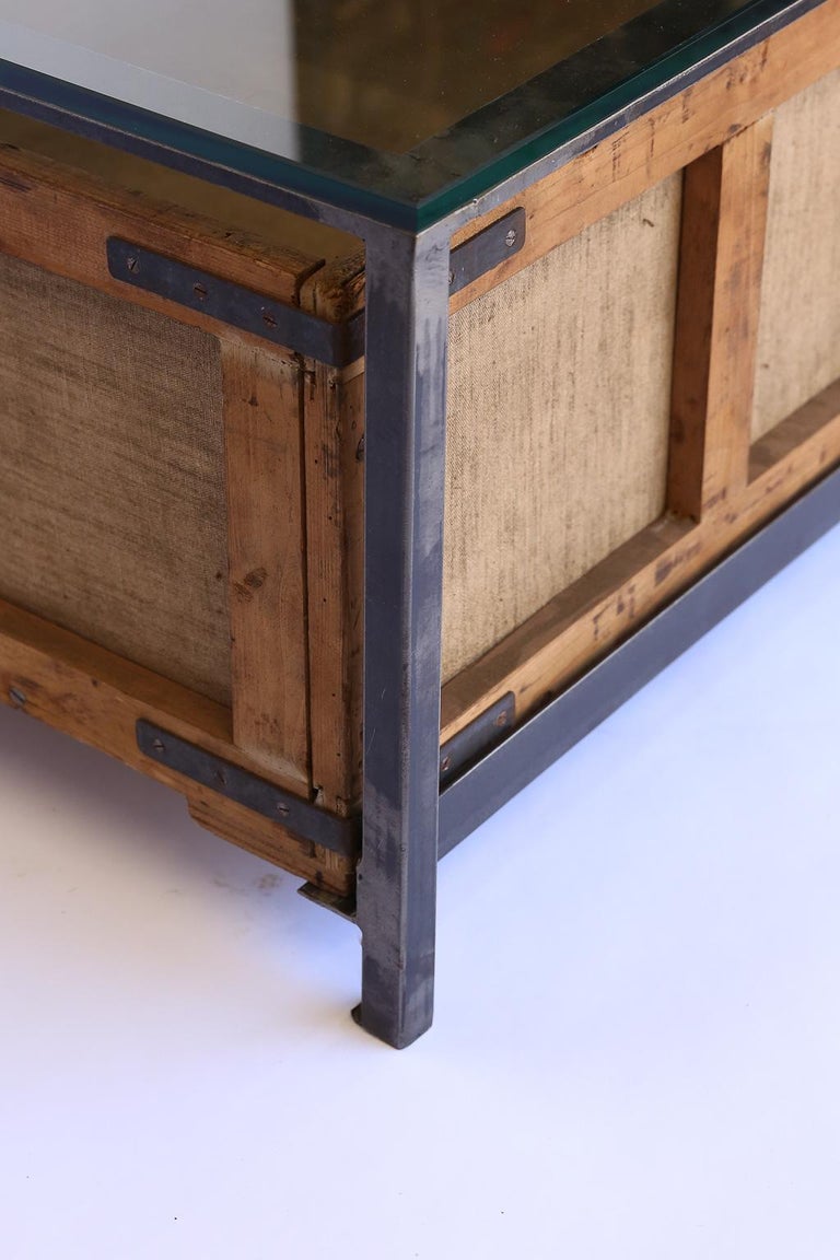 Custom Coffee Table Made from Vintage German Cigar Bin, Iron and Glass ...