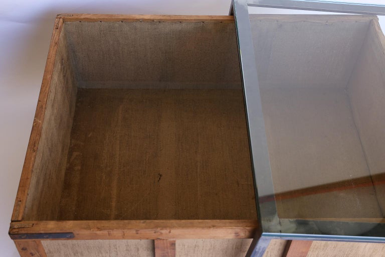 Custom Coffee Table Made from Vintage German Cigar Bin, Iron and Glass ...