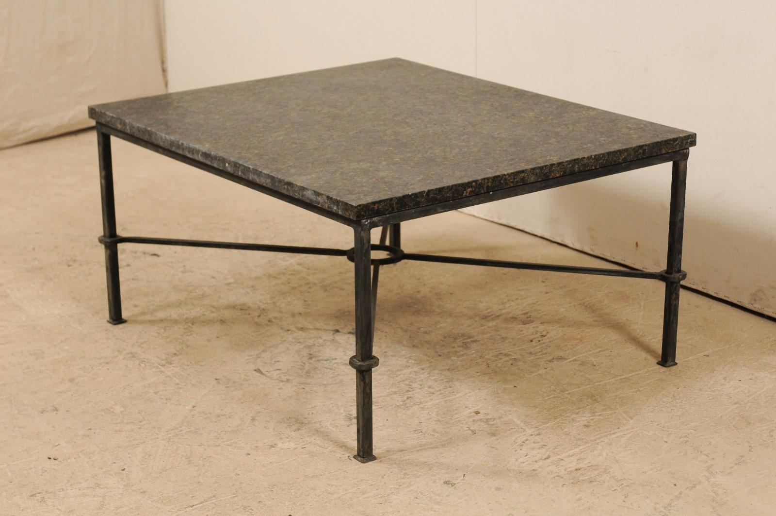 Custom Coffee Table with Honed Granite Top and Black Iron Base at ...