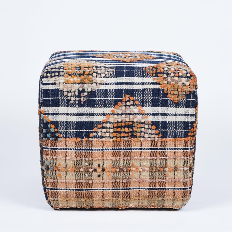 Custom Cube Stool Newly Upholstered in a Vintage Wool Rug For Sale at ...