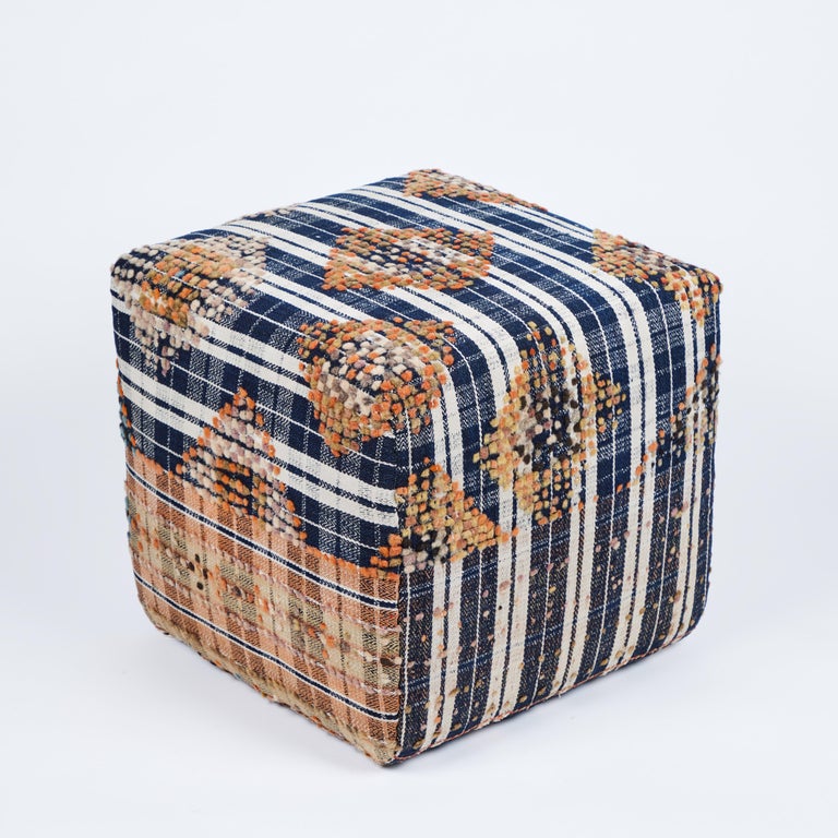 Custom Cube Stool Newly Upholstered in a Vintage Wool Rug For Sale at ...