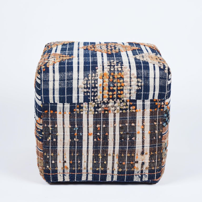 Custom Cube Stool Newly Upholstered in a Vintage Wool Rug For Sale at ...
