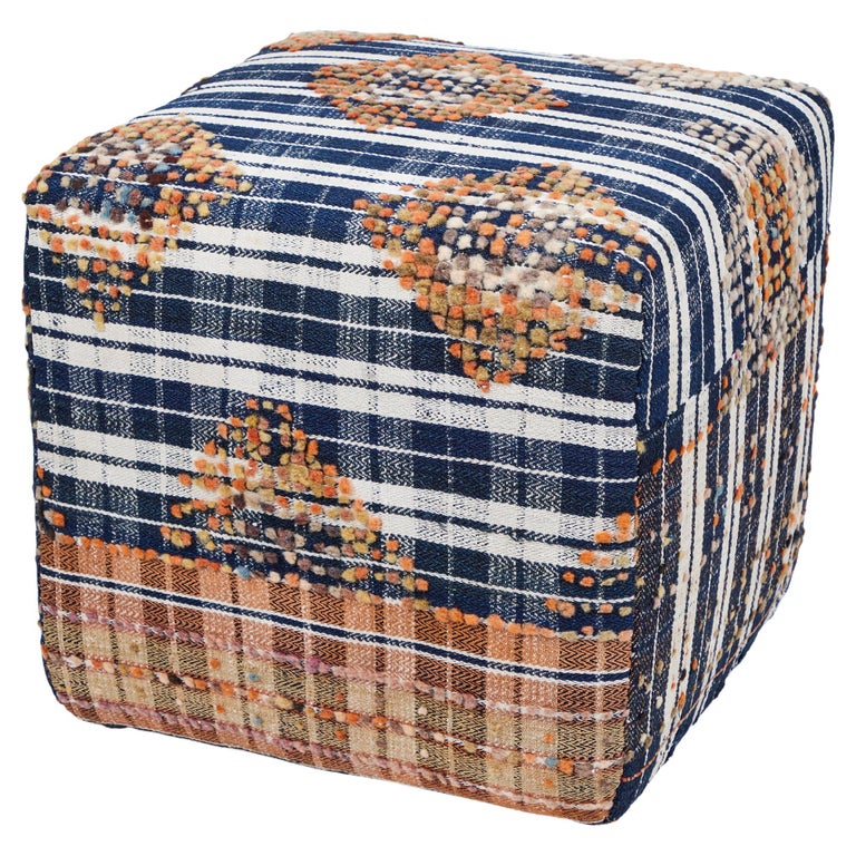 Custom Cube Stool Newly Upholstered in a Vintage Wool Rug For Sale at ...