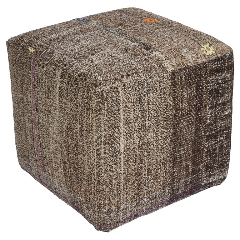 Custom Cube Stool, Newly Upholstered in a Vintage Wool Rug For Sale at ...