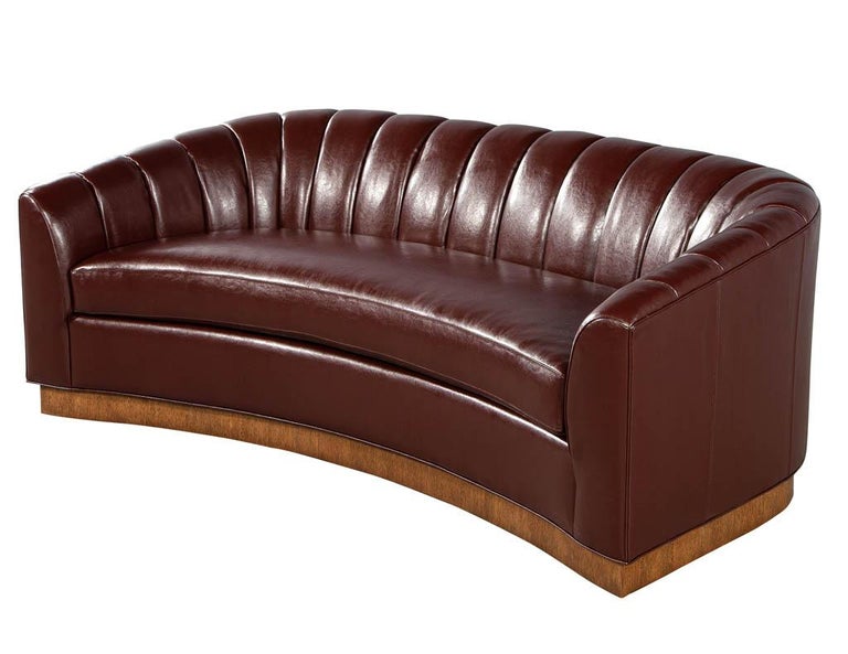 Custom Curved Channel Back Leather Sofa by Carrocel For Sale at 1stDibs