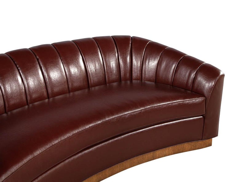 Custom Curved Channel Back Leather Sofa by Carrocel For Sale at 1stDibs