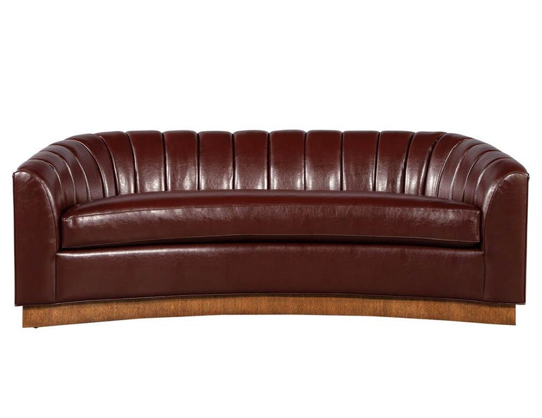 Custom Curved Channel Back Leather Sofa by Carrocel For Sale at 1stDibs