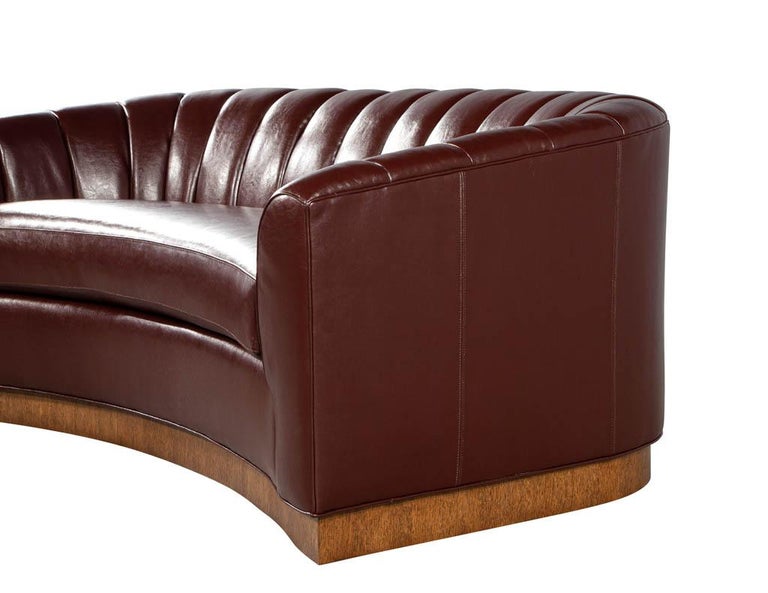 Custom Curved Channel Back Leather Sofa by Carrocel For Sale at 1stDibs