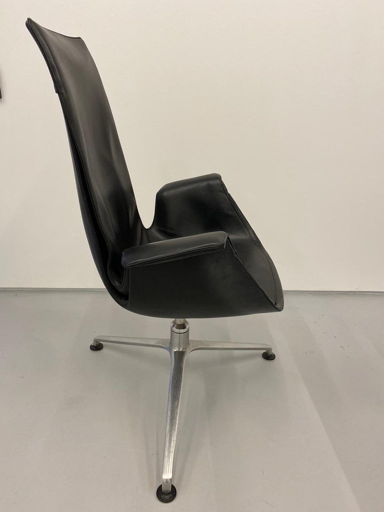 Custom Designed Black Leather Office Chair with Steel Base, 2000s For ...