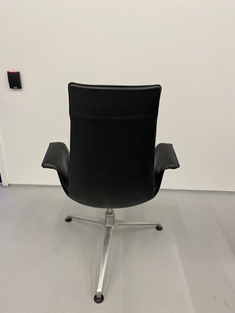 Custom Designed Black Leather Office Chair with Steel Base, 2000s For ...