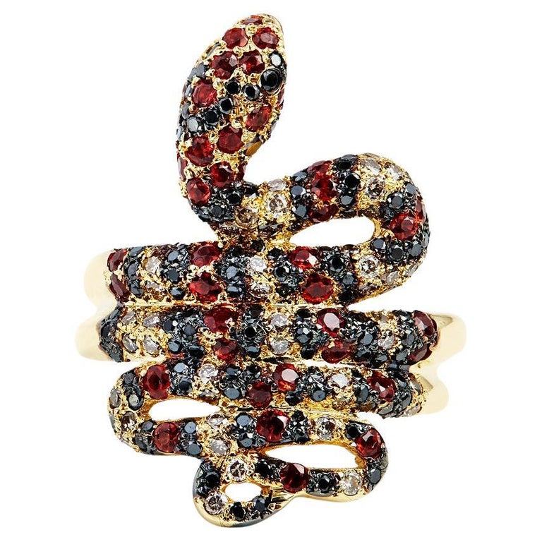 Custom Designed Diamond Coral Snake Ring 18K For Sale at 1stDibs
