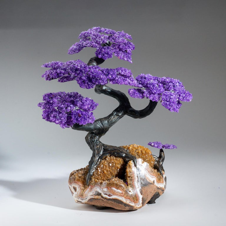 Amethyst Clustered Gemstone Tree on Citrine Matrix For Sale at 1stDibs
