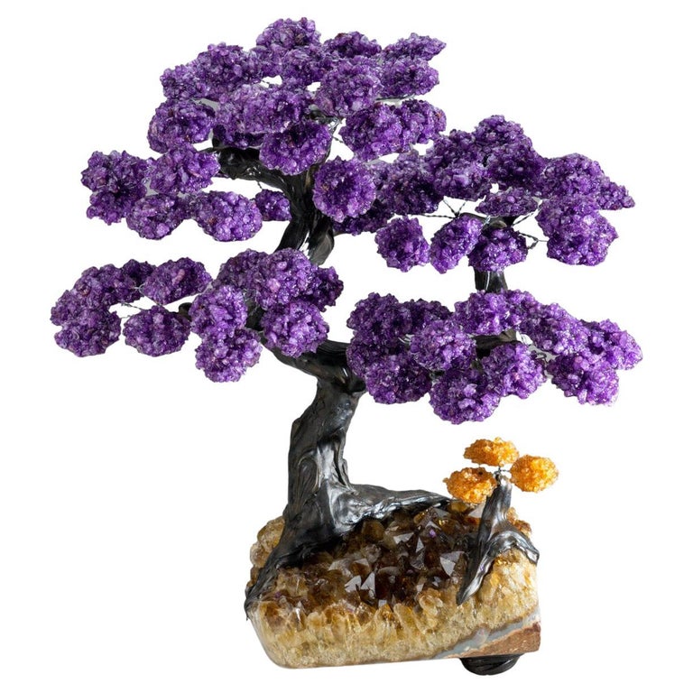 Custom Designed - Genuine Amethyst Clustered Gemstone Tree on Matrix ...