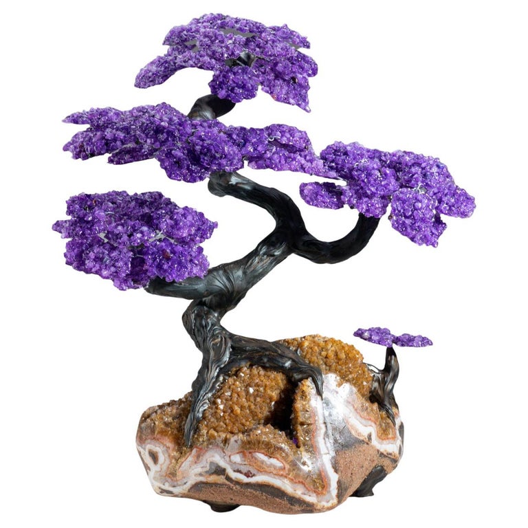 Amethyst Clustered Gemstone Tree on Citrine Matrix For Sale at 1stDibs