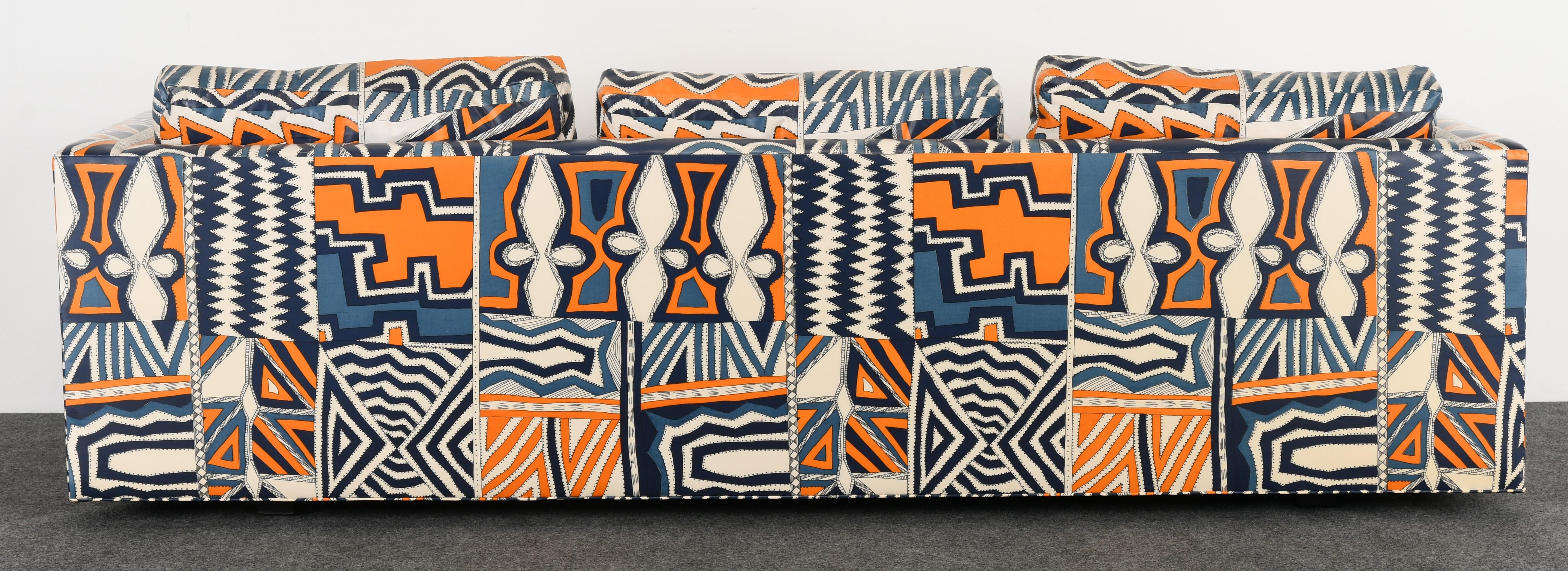 Custom Designer Vinyl Abstract Tuxedo Sofa, 1970s at 1stDibs