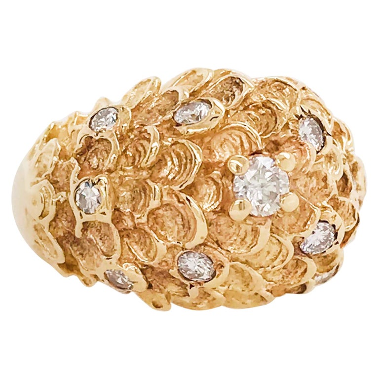 Custom Diamond Dome Ring, Textured Scale Design in 14 Karat Gold ...