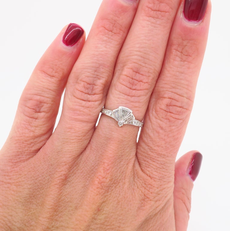 Custom Diamond Fan Cocktail Ring Made in 14k White Gold at 1stDibs
