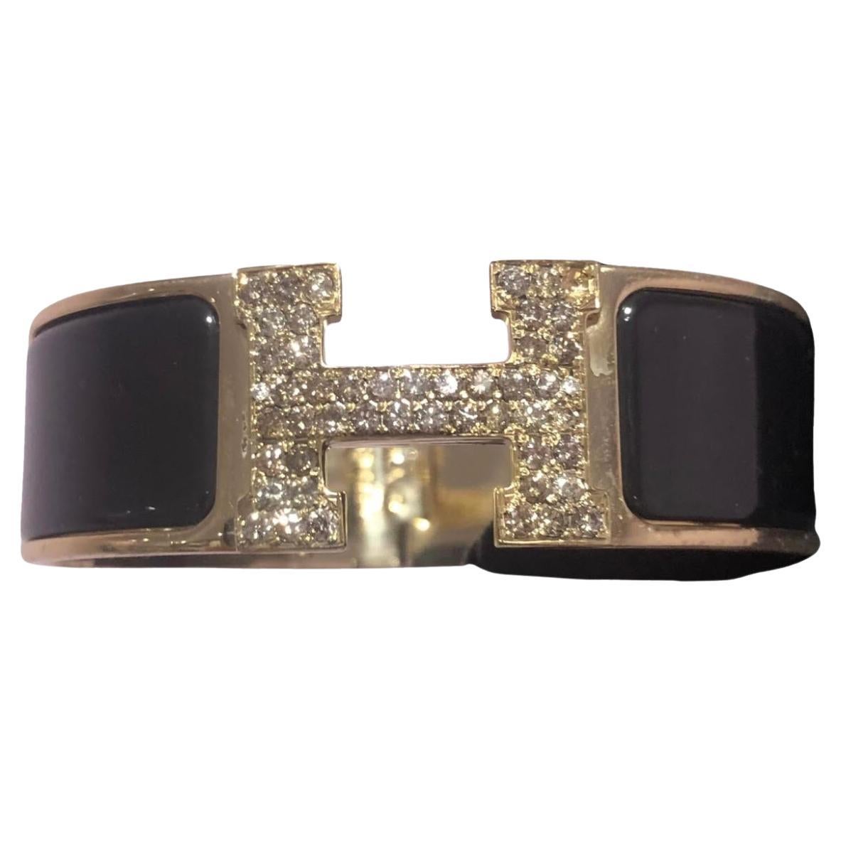 Custom Diamond Hermes Clic Clac H Enamel Bracelet GM France For Sale at 1stDibs