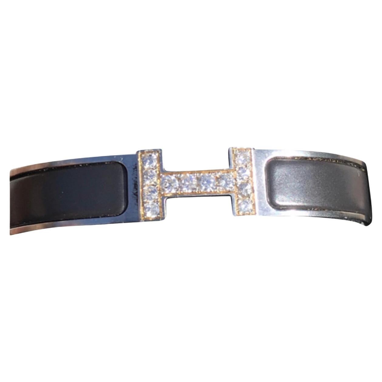 Custom Diamond Hermes Clic H Enamel Bracelet GM France For Sale at 1stDibs