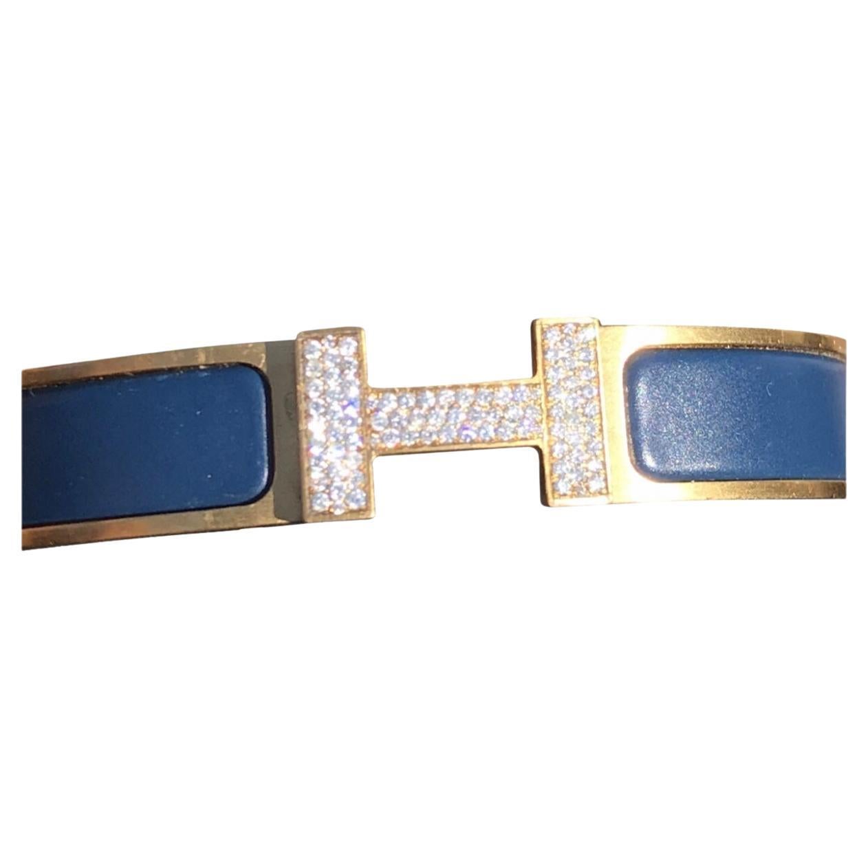 Custom Diamond Hermes Clic H Enamel Bracelet GM France For Sale at 1stDibs
