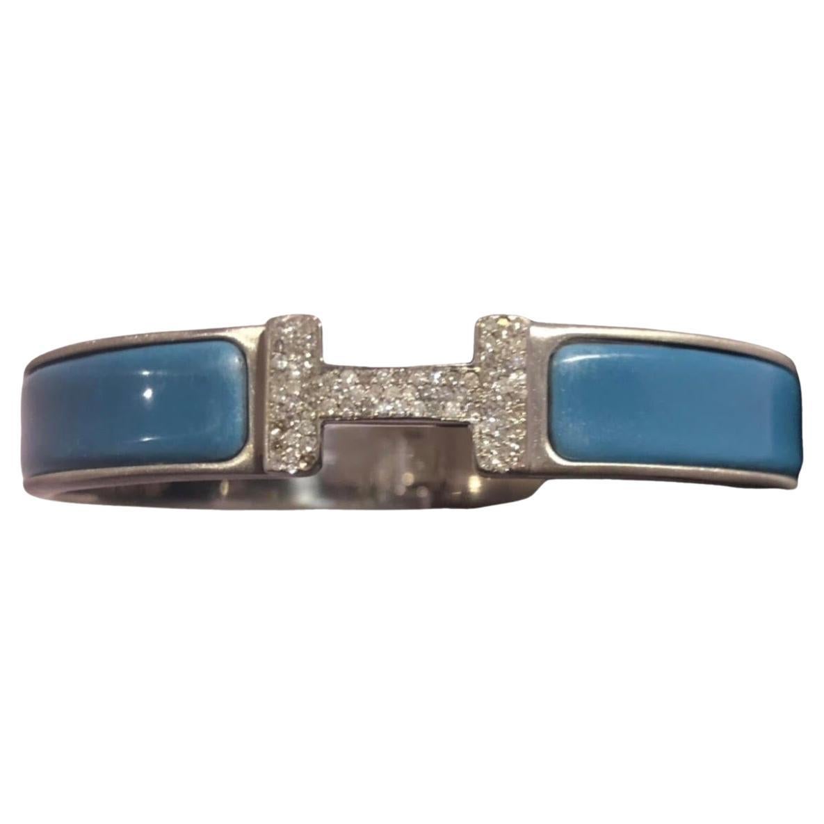 Custom Diamond Hermes Clic H Enamel Bracelet GM France For Sale at 1stDibs