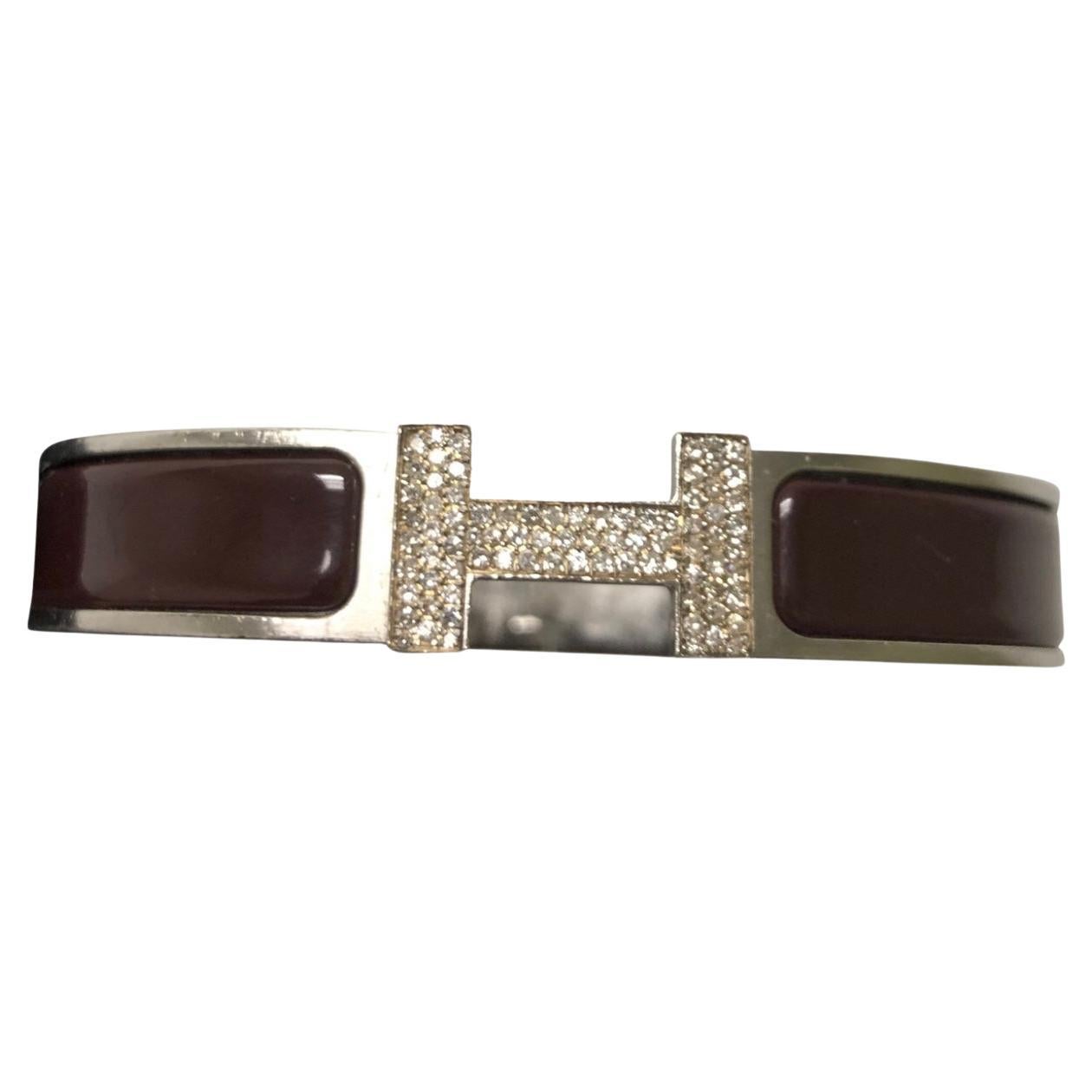 Custom Diamond Hermes Clic H Enamel Bracelet GM France For Sale at 1stDibs