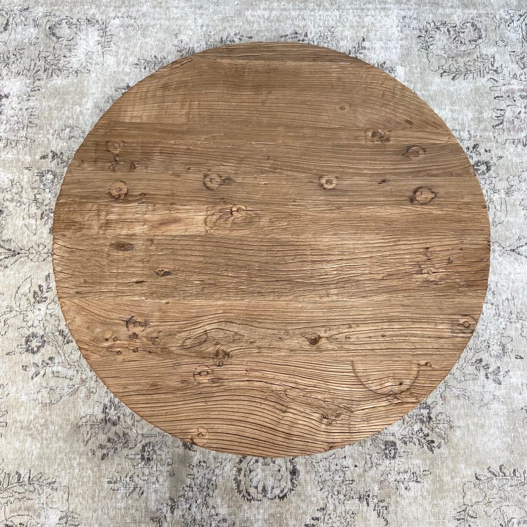 Custom Elm Wood Round Tri - Leg Coffee Table For Sale at 1stDibs
