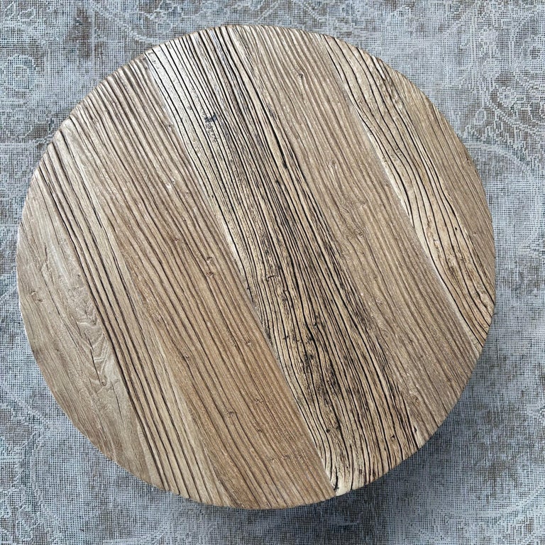 Custom Elm Wood Round Tri Leg Side Table For Sale at 1stDibs