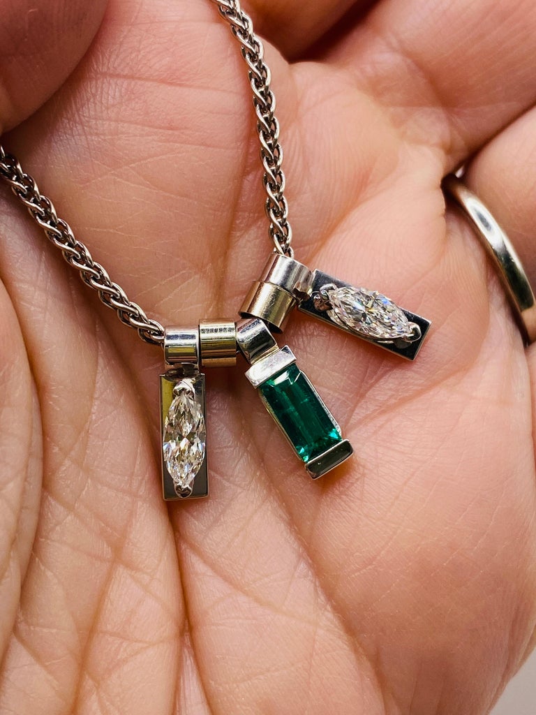 Custom Emerald and Diamond Pendant Necklace For Sale at 1stDibs