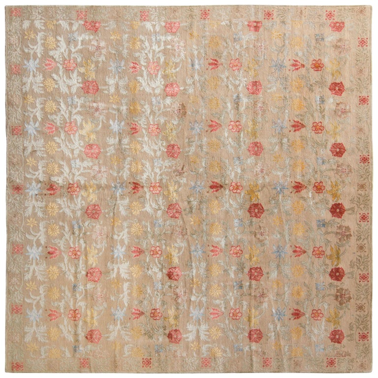 Custom European Style Rug Beige Red Spanish Floral Pattern For Sale at ...