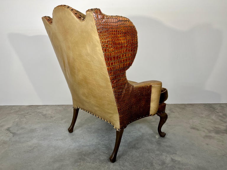 Custom Faux Gator Leather and Mohair Oversized Wingback Chair by ...