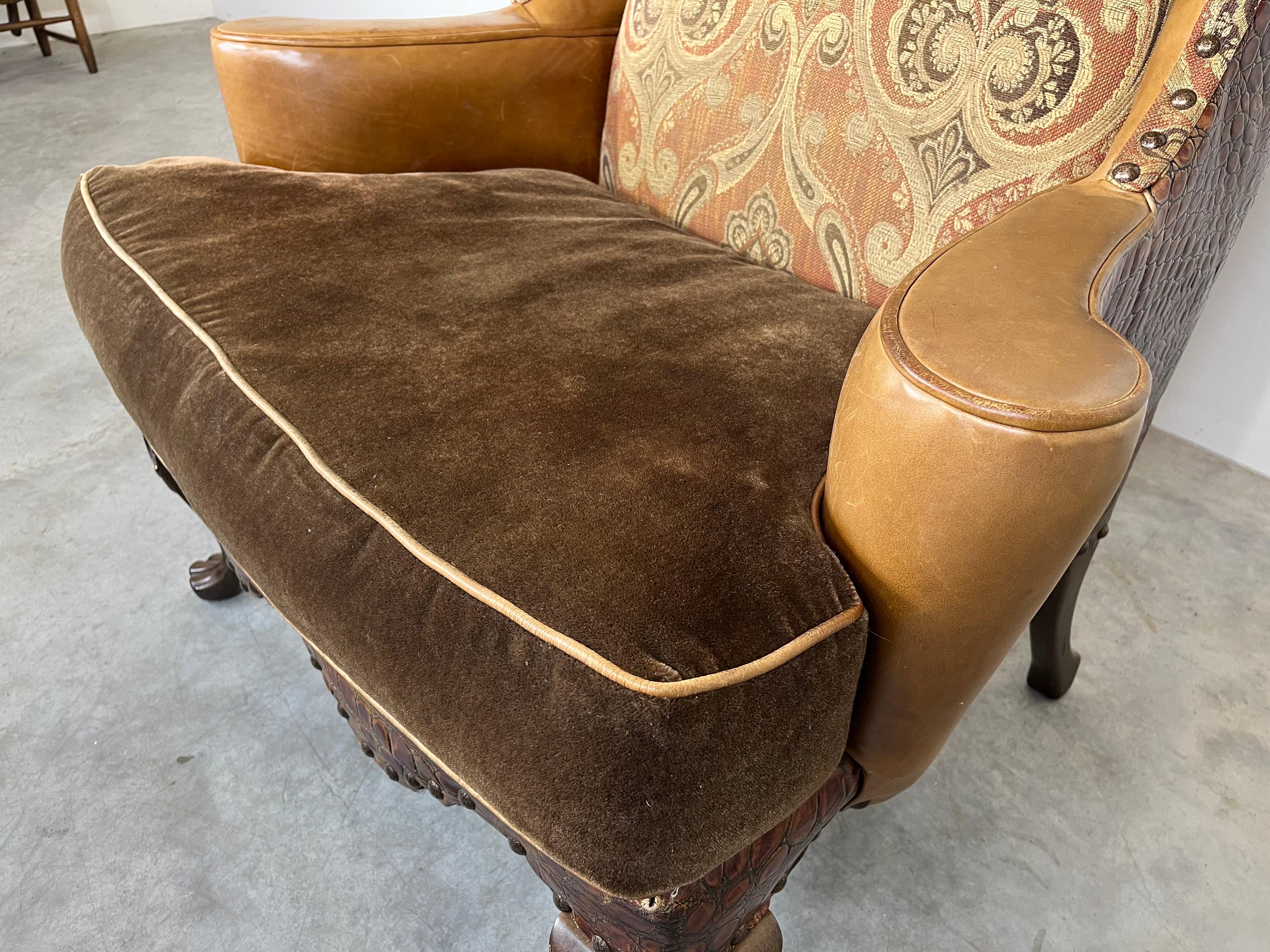 Custom Faux Gator Leather and Mohair Oversized Wingback Chair by ...