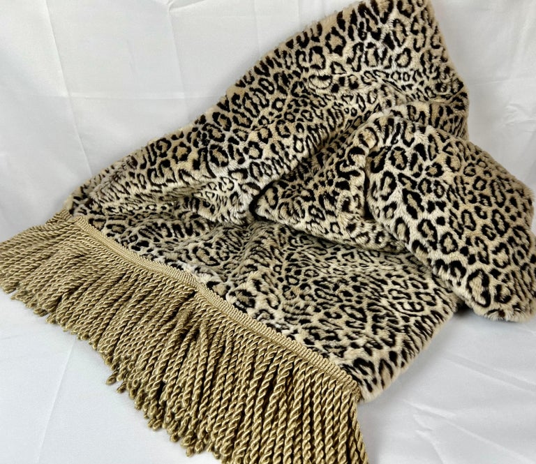Custom Faux Snow Leopard Throw with Bullion Fringe For Sale at 1stDibs