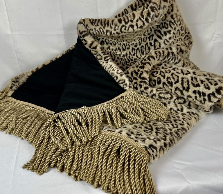 Custom Faux Snow Leopard Throw with Bullion Fringe For Sale at 1stDibs