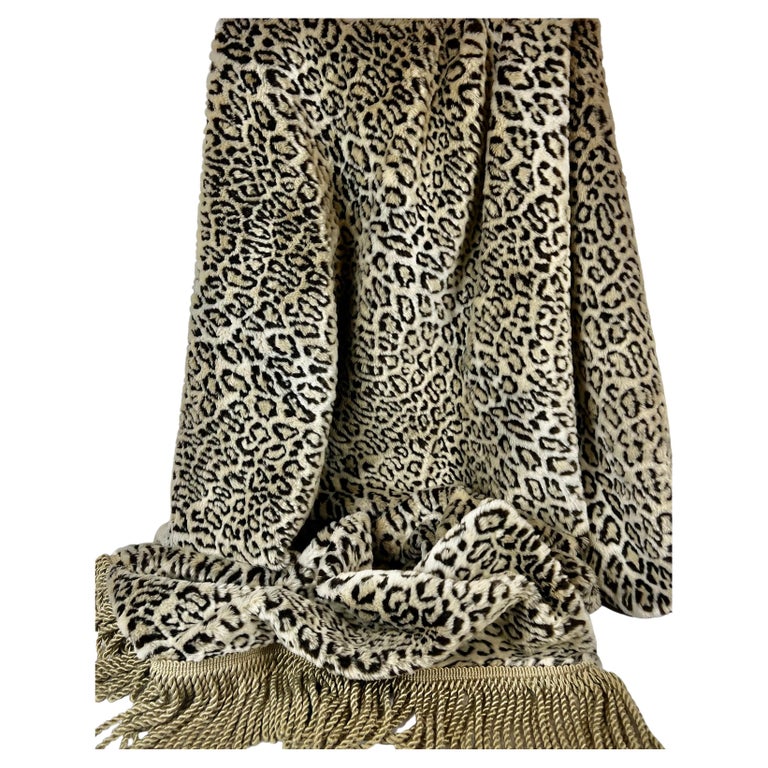 Custom Faux Snow Leopard Throw with Bullion Fringe For Sale at 1stDibs