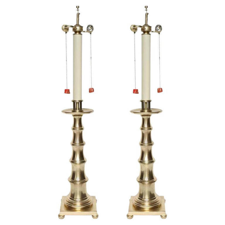 Custom Finished, Stylized Bamboo Satin Brass Lamps For Sale at 1stDibs