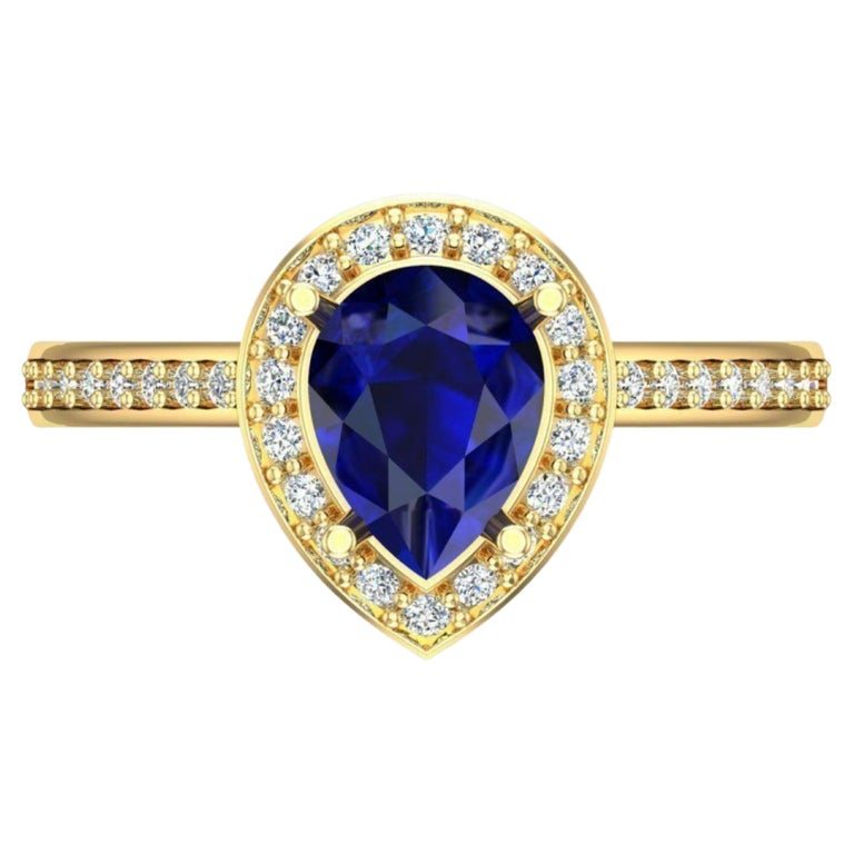 Custom Gold Blue Sapphire and Diamond Women/Ladies Engagement Ring For ...