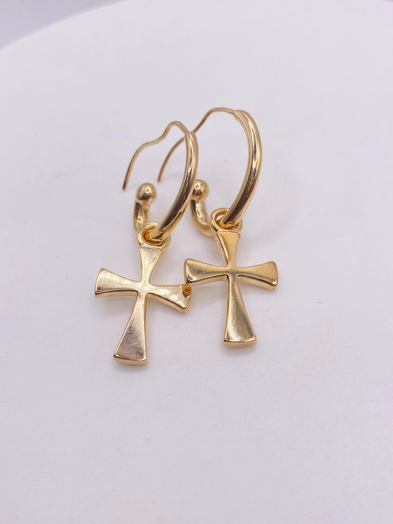 Custom Gold Cross Dangle Earrings For Sale at 1stDibs