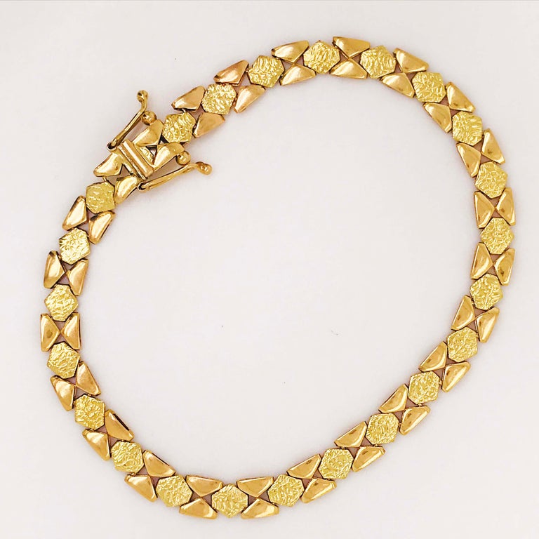 Custom Gold Textured Chain Bracelet, 14 Karat Gold Diamond Shaped Wide ...