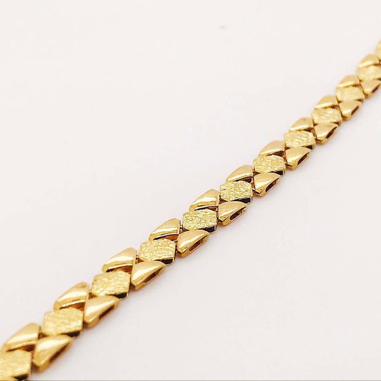 Custom Gold Textured Chain Bracelet, 14 Karat Gold Diamond Shaped Wide ...