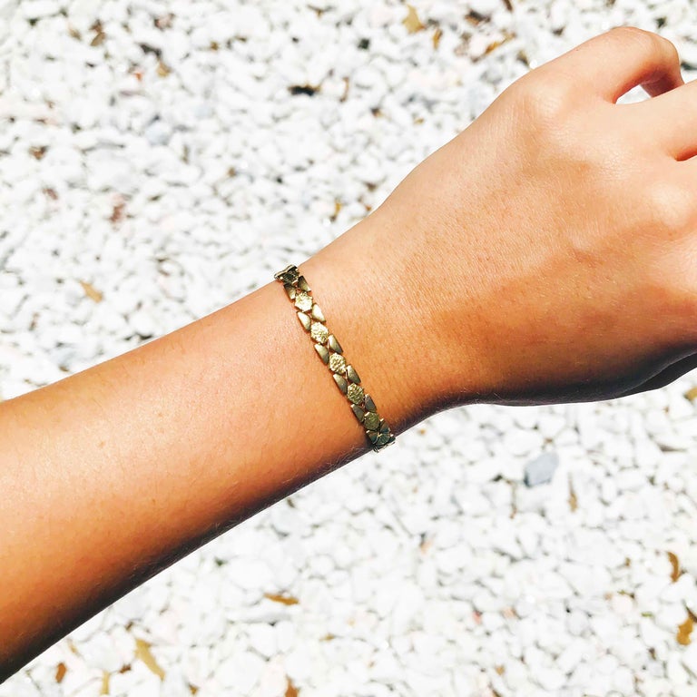 Custom Gold Textured Chain Bracelet, 14 Karat Gold Diamond Shaped Wide ...