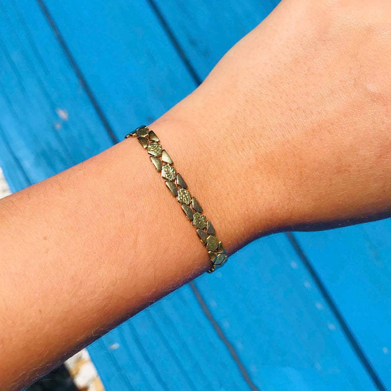 Custom Gold Textured Chain Bracelet, 14 Karat Gold Diamond Shaped Wide ...