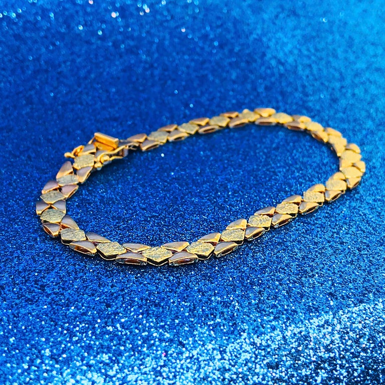 Custom Gold Textured Chain Bracelet, 14 Karat Gold Diamond Shaped Wide ...