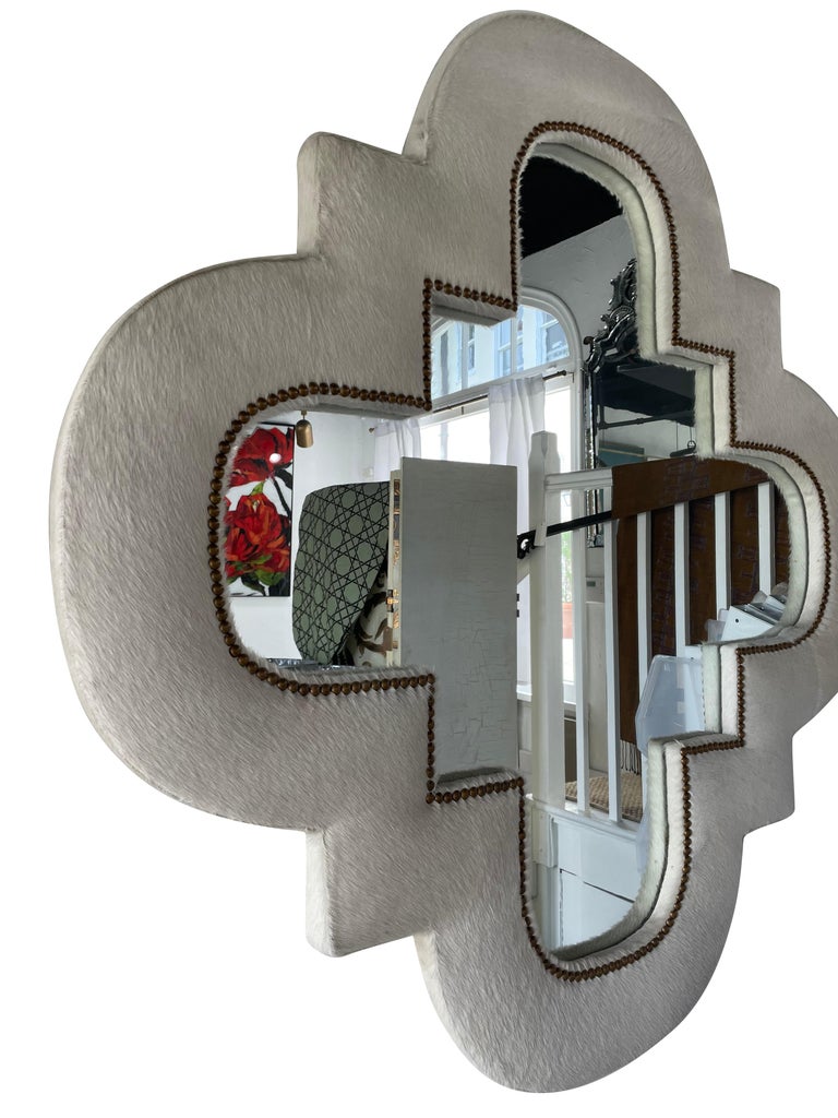Custom Gothic Hide-Covered Quatrefoil Mirror For Sale at 1stDibs