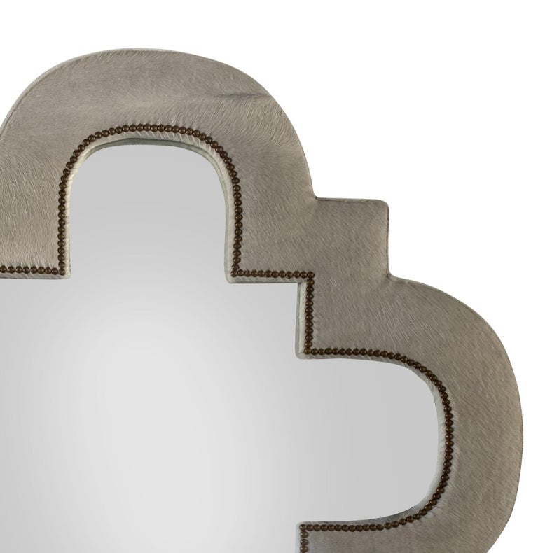 Custom Gothic Hide-Covered Quatrefoil Mirror For Sale at 1stDibs