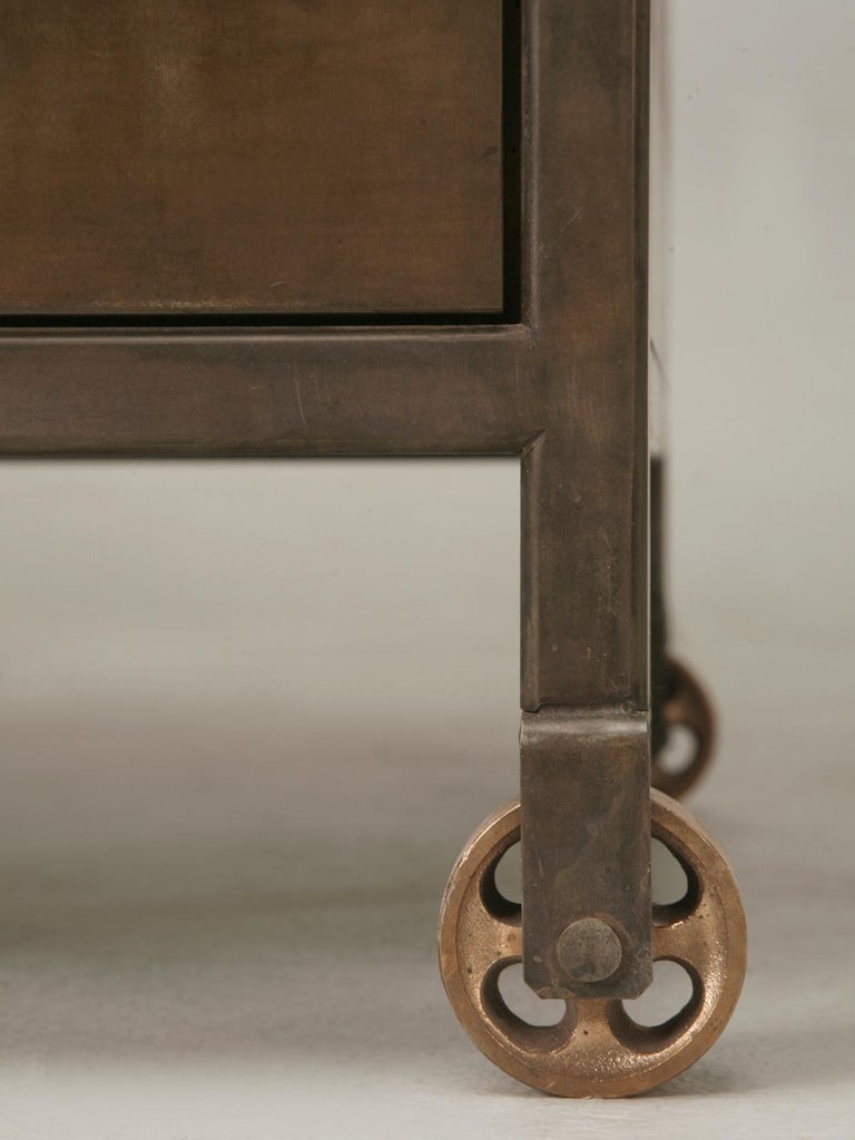 Custom Hand-Made Steel Commode Marble Top, Casters with Aged Patina ...