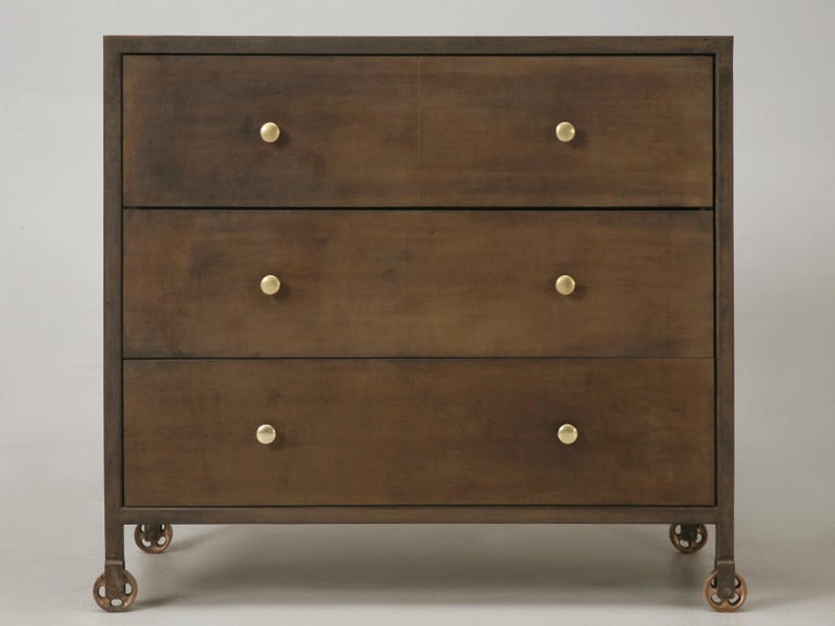 Custom Hand-Made Steel Commode Marble Top, Casters with Aged Patina ...