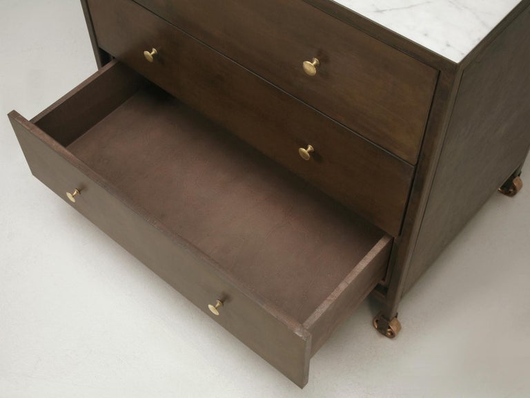 Custom Hand-Made Steel Commode Marble Top, Casters with Aged Patina ...